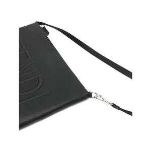 Fendi Calf Leather Embossed Logo Clutch Bag - Black