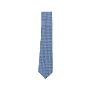 FERRAGAMO Dark Geometric Patterned Silk Neck Tie - Blue