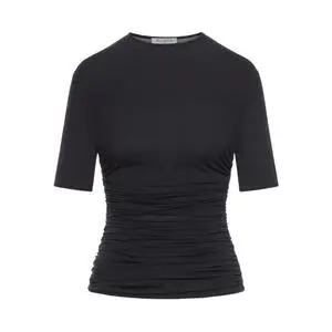 Alaïa Gathered Crew Neck Short Sleeve Top - Black