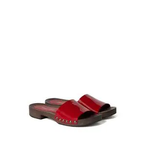 Miu Miu Patent Calf Leather Embossed Logo Block Heel Sandals