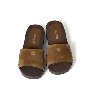 Miu Miu Suede Low Block Heel Slides