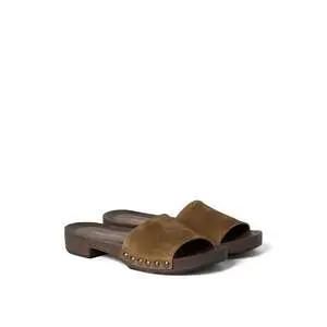 Miu Miu Suede Low Block Heel Slides