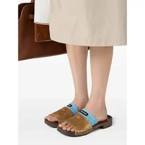 Miu Miu Suede Low Block Heel Slides