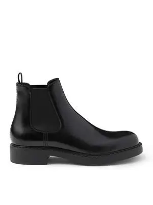 Prada Brushed Leather Chelsea Boots - Black