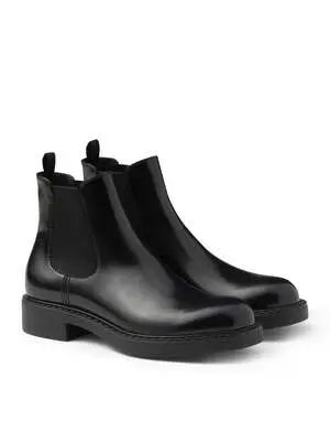 Prada Brushed Leather Chelsea Boots - Black