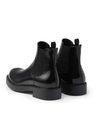 Prada Brushed Leather Chelsea Boots - Black