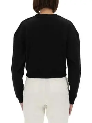 Balmain Logo Print Cropped Sweatshirt - Black