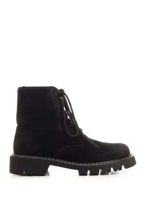 Loewe Sierra Suede Combat Ankle Boots - Black