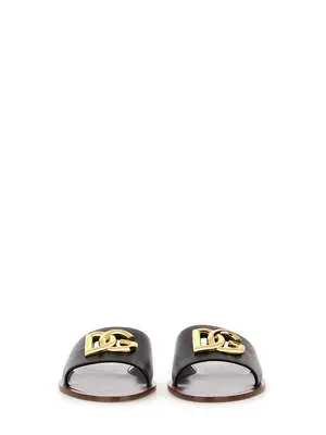 Dolce & Gabbana Leather Slide Sandals With Dg Logo Detail