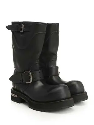 Balenciaga Venom Leather Buckled Boots - Black