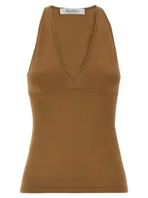 MAX MARA Max Mara V-Neck Stretch Viscose Crêpe Yarn Top