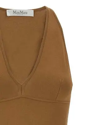 Max Mara V-neck Stretch Viscose Crêpe Yarn Top - Brown