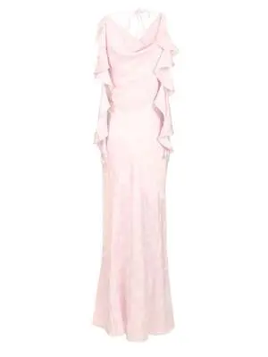 ROTATE BY BIRGER CHRISTENSEN Long Satin Jacquard Dress With Ruffles - Multicolor