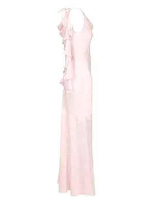 ROTATE BY BIRGER CHRISTENSEN Long Satin Jacquard Dress With Ruffles - Multicolor