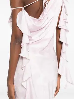ROTATE BY BIRGER CHRISTENSEN Long Satin Jacquard Dress With Ruffles - Multicolor