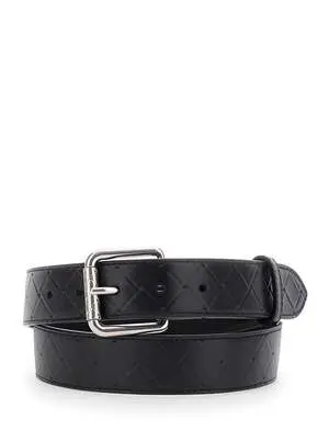 Bottega Veneta Black Leather Belt With Intrecciato Motif - Multicolor