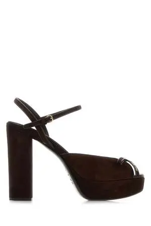 Miu Miu Suede High Heel Platform Sandals - Brown