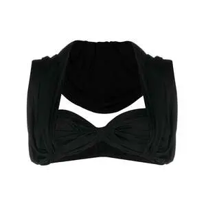 Saint Laurent Silk Gathered Cropped Top - Black