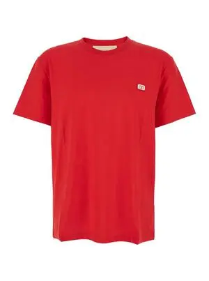Valentino Garavani Crewneck T-shirt With Vlogo On The Front In Cotton - Multicolor