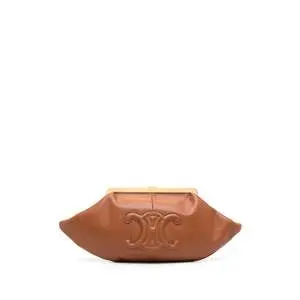Celine Leather Triomphe Motif Clutch Bag - Brown