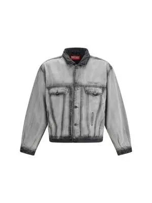 DIESEL® DIESEL D-Denver Denim Jacket With Leather Collar Gray