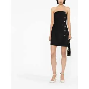 Alessandra Rich Virgin Wool Blend Strapless Pinstripe Dress