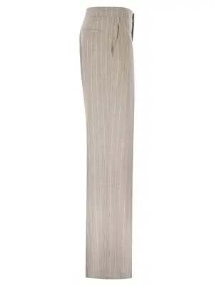 Tagliatore Adima Tailored Virgin Wool And Silk Pinstriped Trousers - Cream