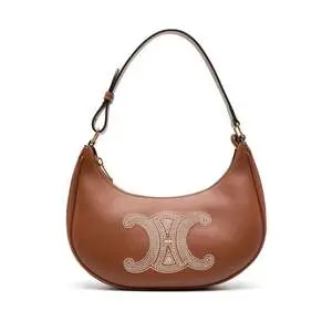 Celine CELINE Calf Leather Embroidered Logo Shoulder Bag Brown