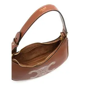 Celine Calf Leather Embroidered Logo Shoulder Bag - Brown