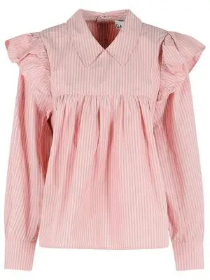 GANNI GANNI Cotton Striped Blouse With Pleats And Button Cuffs