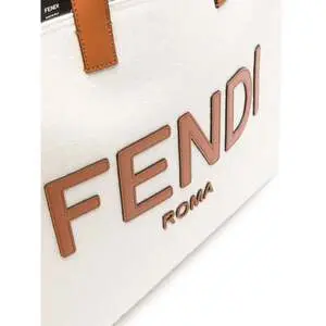 Fendi White Canvas Tote Bag With Leather Trim - Cream