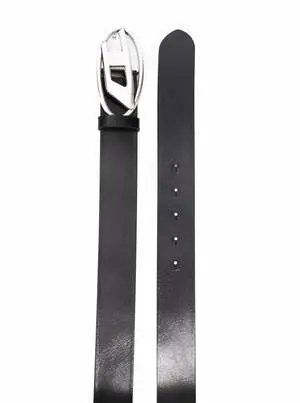DIESEL® Belt With Oval D Logo Buckle In Black Leather - Multicolor