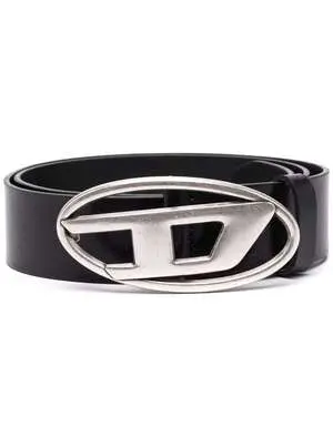 DIESEL® Belt With Oval D Logo Buckle In Black Leather - Multicolor