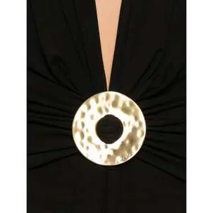 Cult Gaia Halterneck Plunging V-neck Dress With Gold-tone Hardware - Black