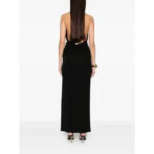 Cult Gaia Halterneck Plunging V-neck Dress With Gold-tone Hardware - Black