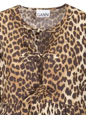 GANNI Leopard Print Puff Sleeve Mini Dress - Multicolor