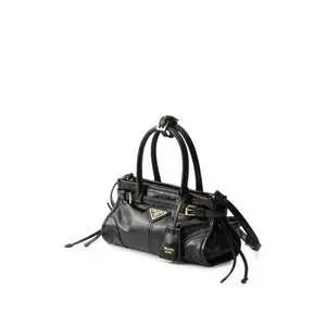Prada Leather Tote Bag With Adjustable Shoulder Strap - Black
