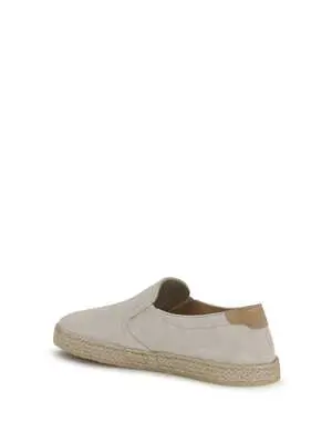 Brunello Cucinelli Suede Slip-on Sneakers With Raffia Sole - Gray