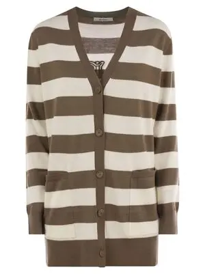MAX MARA MAX MARA Fiemme Long Striped Wool Cardigan With 1951 Motif