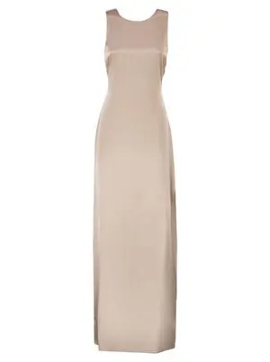 Max Mara Max Mara Long Silk Dress With Draped Back Multicolor