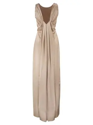 Max Mara Long Silk Dress With Draped Back - Multicolor