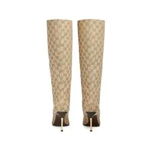 Gucci Beige Monogram Knee High Boots - Cream