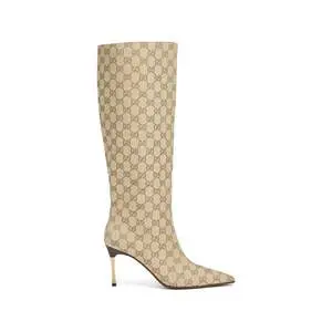 Gucci GUCCI Beige Monogram Knee High Boots Cream
