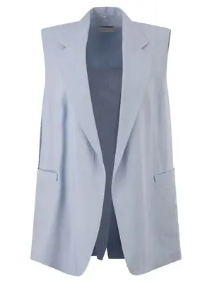 Sportmax Tailored Sleeveless Vest In Viscose And Paper Blend - Blue