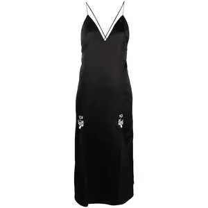 WALES BONNER Satin Crystal Embellished V-neck Day Dress