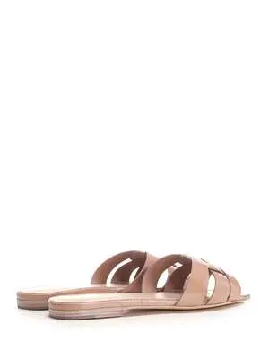 Saint Laurent Tribute Flat Leather Sandal - Multicolor