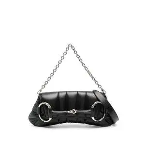 Gucci Calf Leather Quilted Horsebit Shoulder Bag - Black