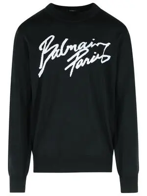 Balmain Merino Wool Sweater With Contrast Logo