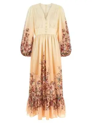 Zimmermann Awaken Floral Linen Midi Dress - Multicolor