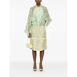Fendi Floral Print Lace Zip-up Bomber Jacket - Green